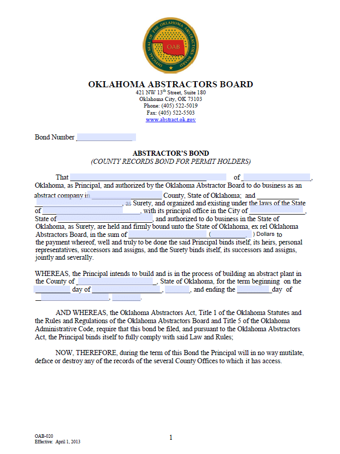 Oklahoma Abstractor (County Records Permit) Bond: A Comprehensive Guide
