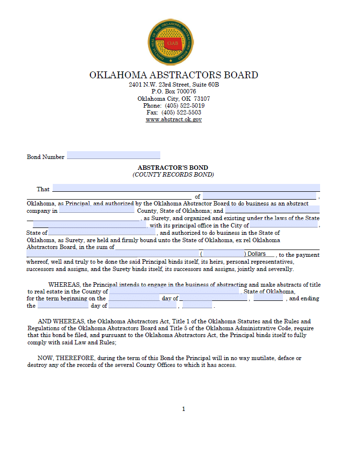 Oklahoma Abstractor (Title Agent) Bond: A Comprehensive Guide