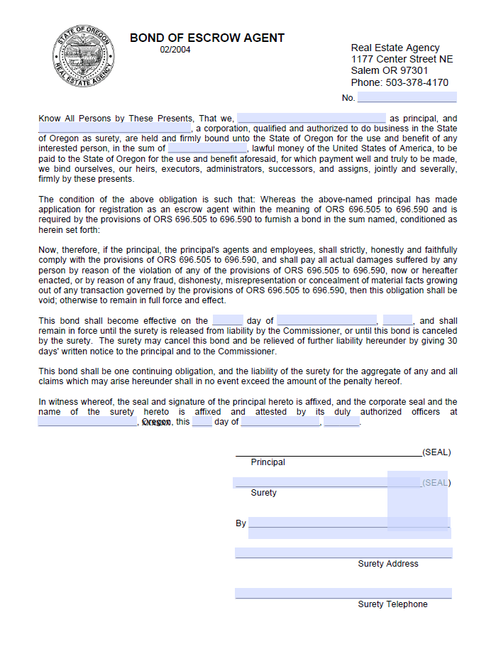 Oregon Escrow Agent Bond: A Comprehensive Guide