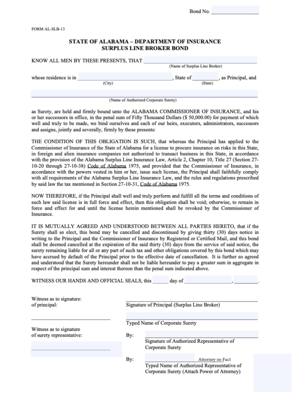 Alabama Surplus Line Broker Bond: A Comprehensive Guide