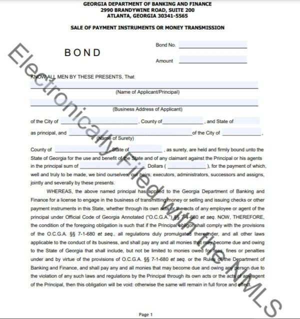 Georgia Seller of Payment Instruments Bond: A Comprehensive Guide