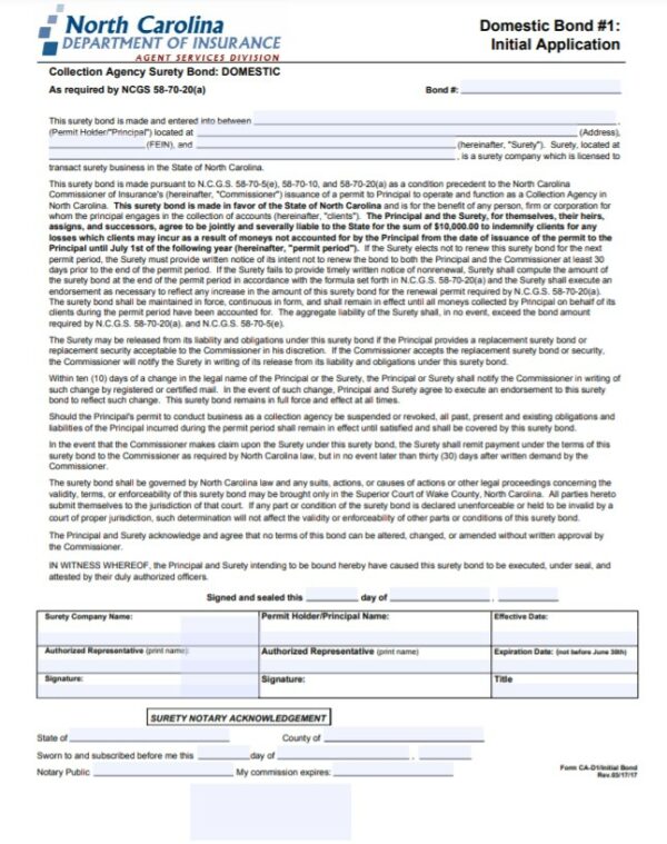 North Carolina Collection Agency Bond: A Comprehensive Guide