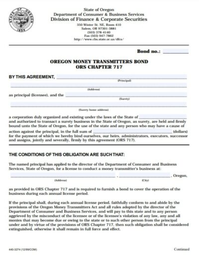 Oregon Money Transmitter Bond: A Comprehensive Guide