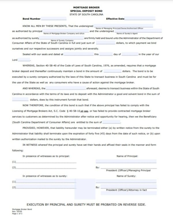 South Carolina Mortgage Broker Bond: A Comprehensive Guide