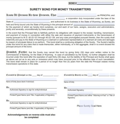 Wyoming Money Transmitter Bond: A Comprehensive Guide