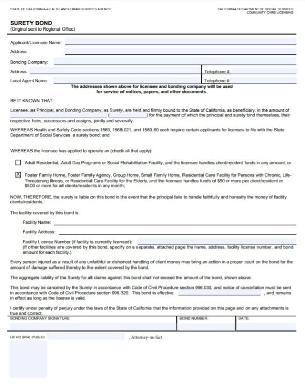 California Residential Care Facility Bond: A Comprehensive Guide