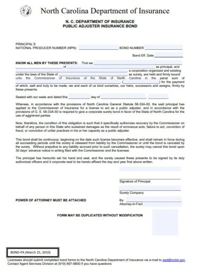 North Carolina Public Adjuster Bond: A Comprehensive Guide