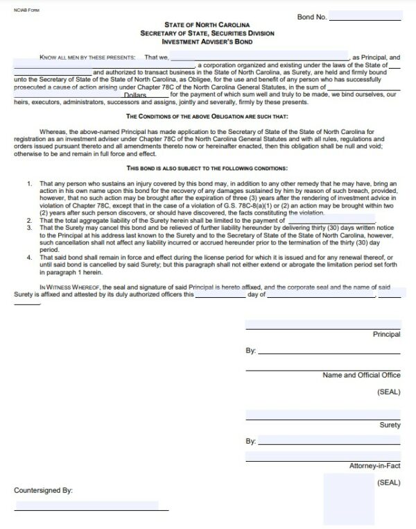 North Carolina Investment Advisor Bond: A Comprehensive Guide