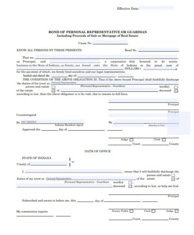 Indiana Personal Representative Bond: A Comprehensive Guide