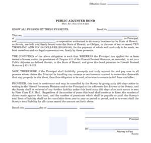 Hawaii Public Adjuster Bond: A Comprehensive Guide