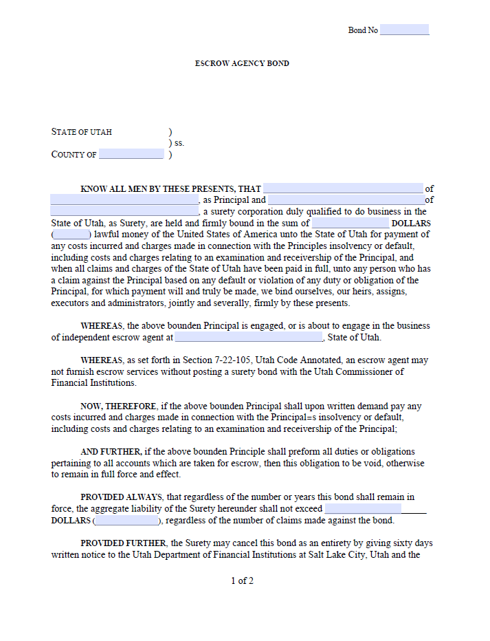 Utah Escrow Agency Bond: A Comprehensive Guide