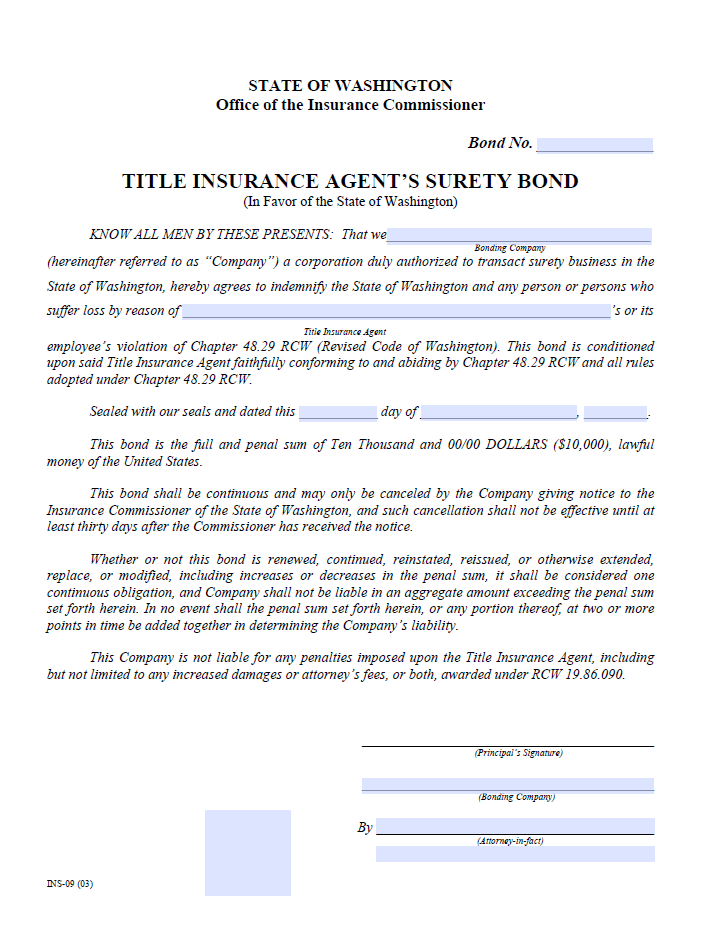 Washington Title Insurance Agent Bond: A Comprehensive Guide